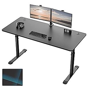 DESIGNA 60 Inch Height Adjustable Computer Gaming Desk, Large Standing Desk Home Offcie Study Writing Table Workstation,Gaming Desk for 3 Monitors with Free Mouse Pad for Home Office Gaming,Black
