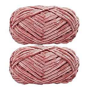 2 Roll Yarn for Knitting Crochet, Velvet Yarn Knitting Yarn Fabric Cloth for DIY Craft Handmade Velvet Coarse Wool Scarf Thread New Year Christmas Gift - Bean Pink, 175 Yards