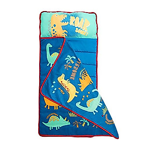 Baby Boom Funhouse Dinosaurs Kids Nap Mat Set – Includes Pillow and Fleece Blanket – Great for Boys Napping during Daycare or Preschool - Fits Toddlers, Blue