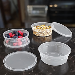 Exquisite Disposable 8 oz Plastic Containers With Lids - 48 Pack - Leak Resistant, Stackable, Microwave & Freezer Safe - Clear Rectangular Deli Containers