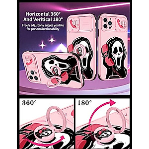 Goocrux (2in1 for iPhone 12 Pro Max Case Skull Skeleton for Women Girls Cute Girly Phone Cover Goth Design with Slide Camera Cover+Ring Holder Teen Cases for iPhone 12 ProMax 6.7''