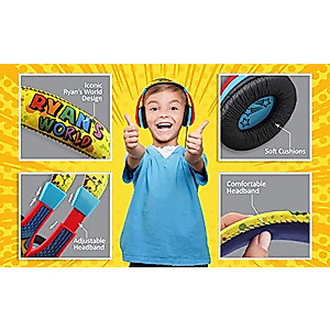 Ryans World Kids Headphones, Adjustable Headband, Stereo Sound, 3.5Mm Jack, Wired Headphones for Kids, Tangle-Free, Volume Control, Foldable, Childrens Headphones Over Ear for School Home, Travel