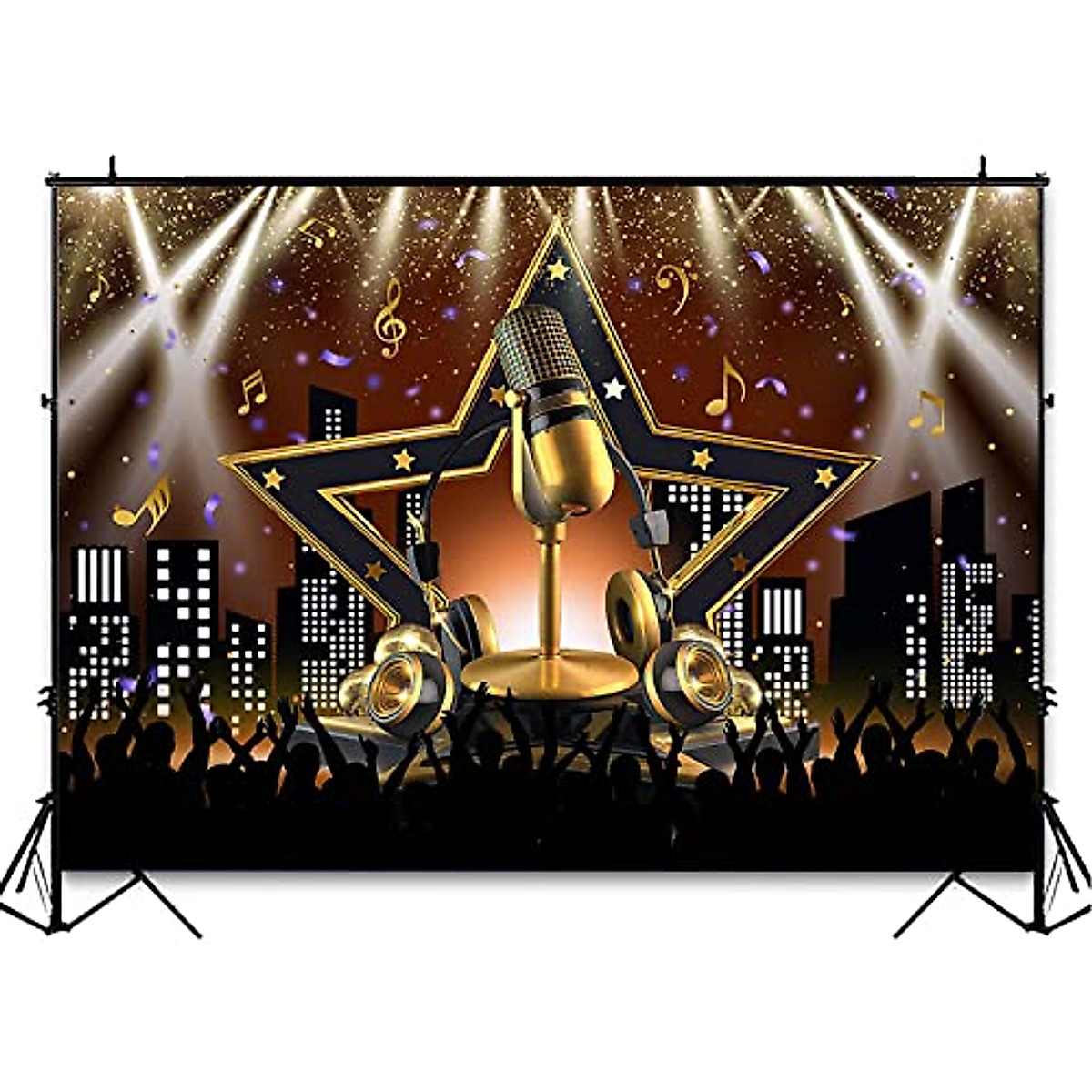 Avezano Karaoke Party Backdrop Star Vacation Party Decorations Photography Background Night Show Microphone Karaoke Theme Photography Photo Booth Background (7x5ft)
