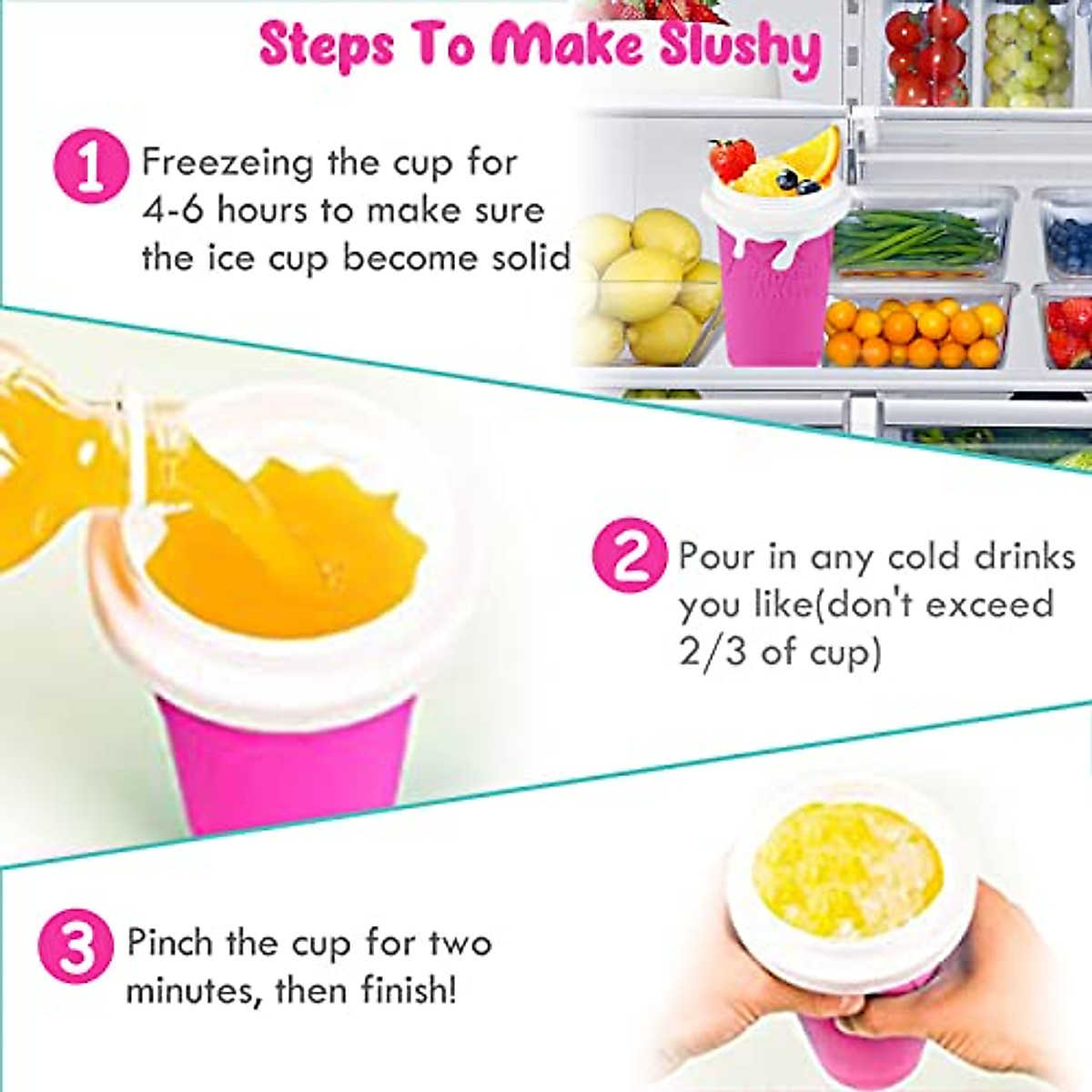 Nenkarn Slushy Maker Cup, Upgrade 17oz/500ml Slushie Cup, Quick Frozen Magic Cup, Double Layers Slushie Maker Cup, Cool Stuff Birthday Gifts for Kids (Rose)