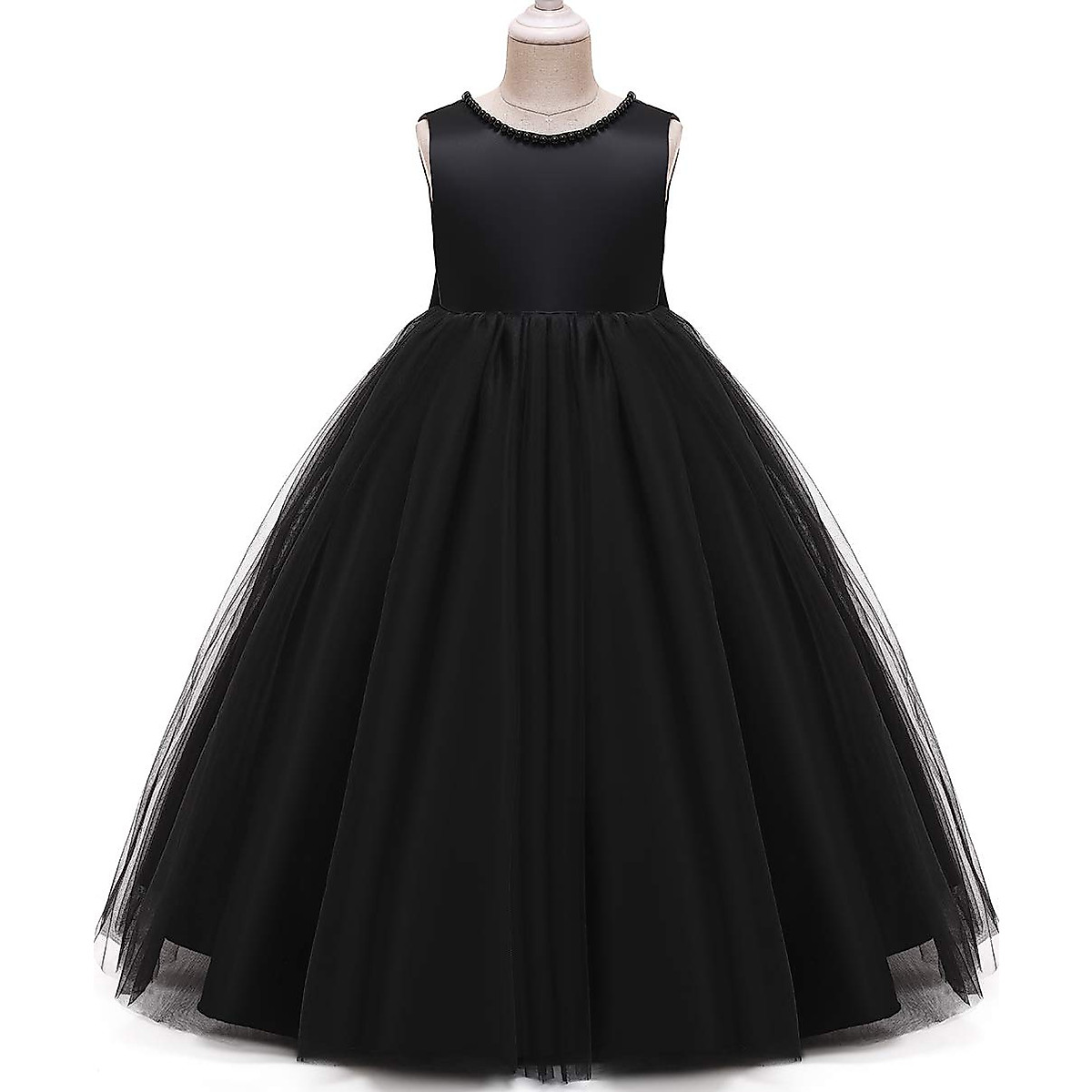 Baby Flower Girl Party Wedding Black Dress, Sleeveless Floor Length Tutu Tulle Dance Gown 12 Months 1st Birthday