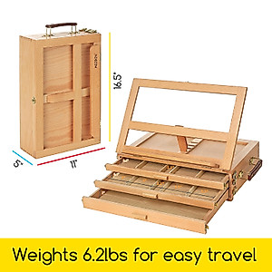 MEEDEN Large Adjustable Artist Tabletop Sketchbox Easel- Multi-Function Solid Beech Wood Storage Box Easel with 3-Drawer for Artist, Art Students & Beginners