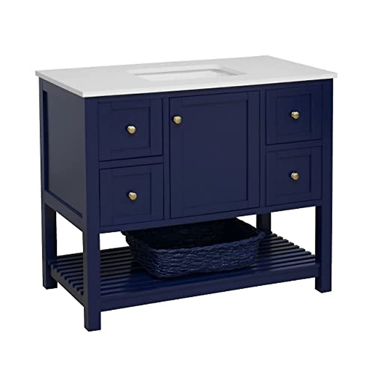 Lakeshore 42-inch Bathroom Vanity (Engineered White/Royal Blue): Includes Royal Blue Cabinet with Engineered White Countertop and White Ceramic Sink