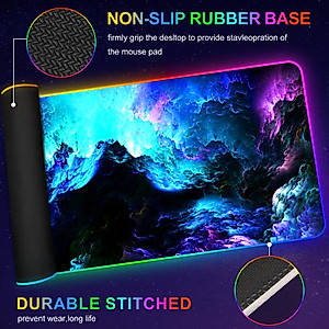 ARTSO RGB Gaming Mouse Pad Large, Extended LED Mouse Mat XXL 35.4x15.7 inch, 14 Lighting Modes, 2 Brightness, Non-Slip Rubber Base Mousepad Waterproof Keyboard Mat,Fantasy Nebula Sky