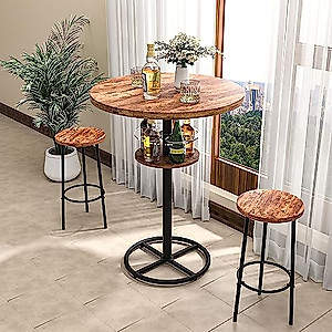 VECELO 3 Piece Bar Table and Chairs Counter Height Bistro Sets with 2 Barstools for Indoor, Small Space Restaurant, Brown