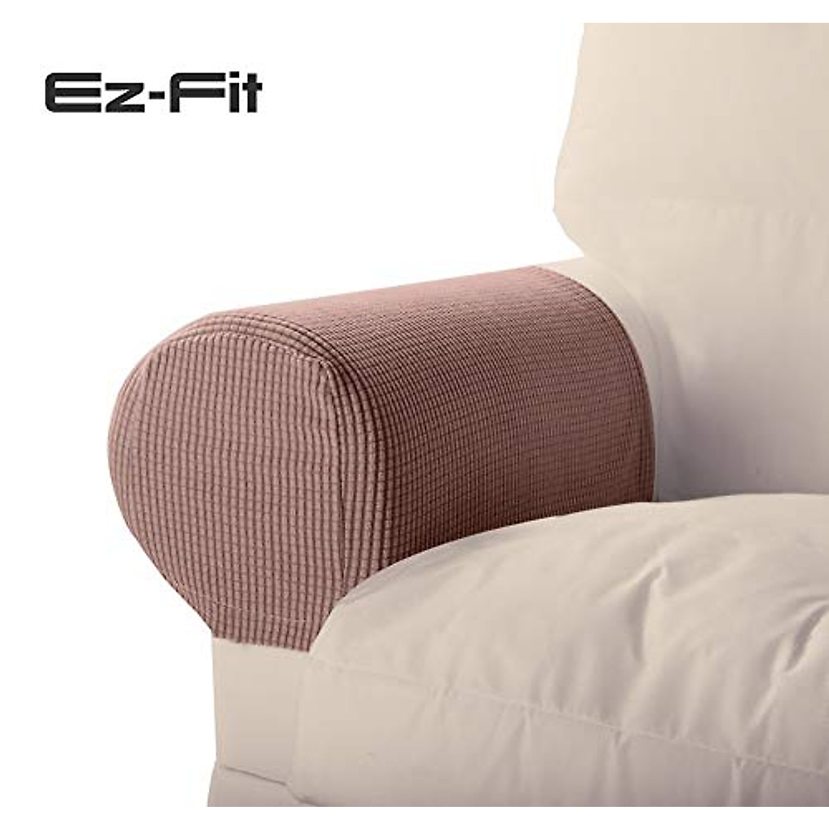 2 Pc Anti-Slip Spandex Stretch Fabric Sofa Armrest Cover Set Recliner,Armchair,Couch Armrest Protector for Upholstered Furniture Fitted Jacquard Design Material |Strapless with Free PINS (Rose Dawn)