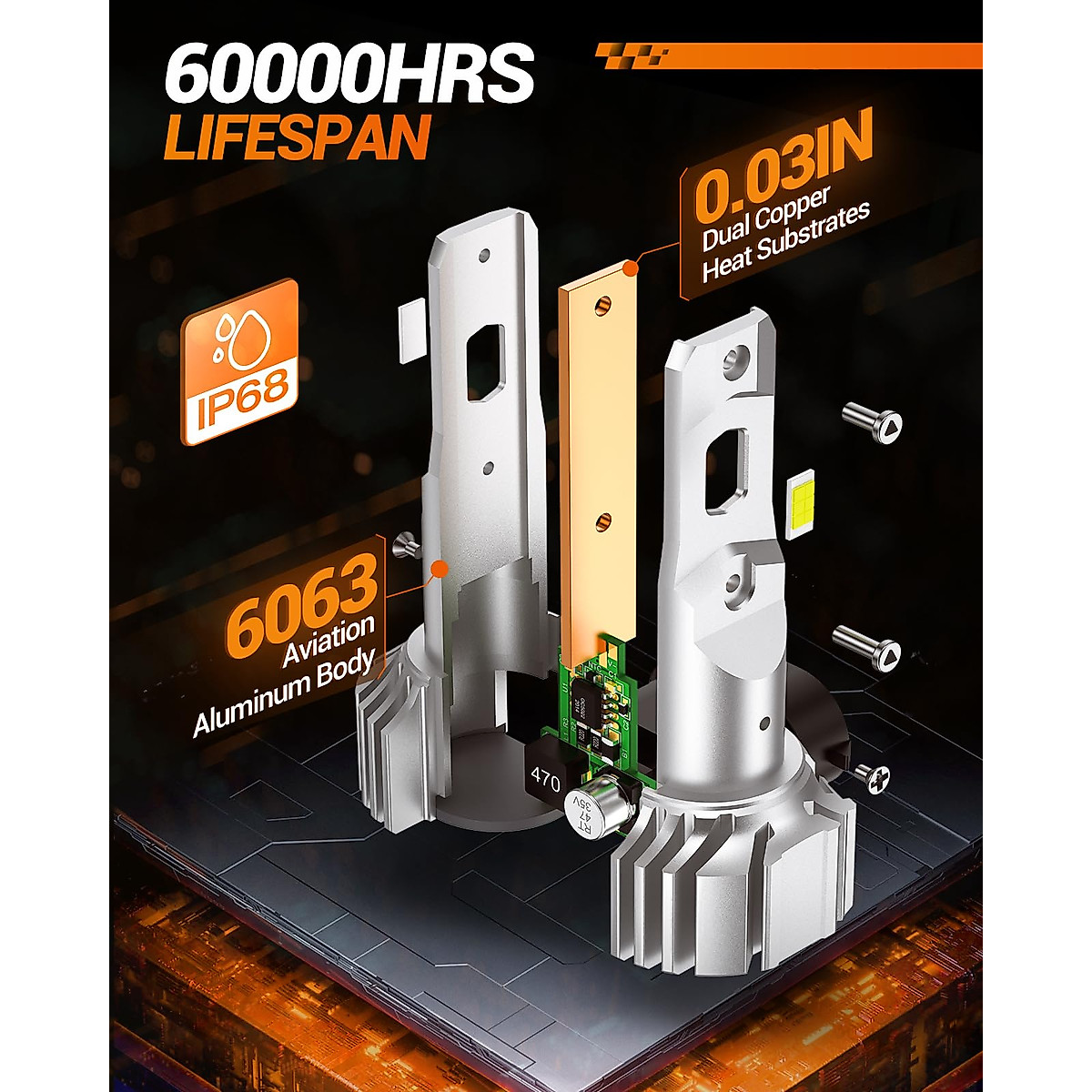 SEALIGHT H16 H8 H11 LED Fog Light Bulbs, 12000LM 800% Brightness 6500K Cool White, 360° Adjustable Ring Fog Light Bulb, 60000HRS Lifespan H8 H16 Replacement Fog Bulbs Non-polarity, Pack of 2