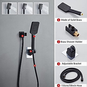 LCEVCGK Shower Faucet Set Complete Matte Black Shower System with 10 inch Square Rainfall Shower Head 3-Function Handheld Shower Waterfall Bathtub Spout Rain Shower Combo Set Bathroom Wall Mounted