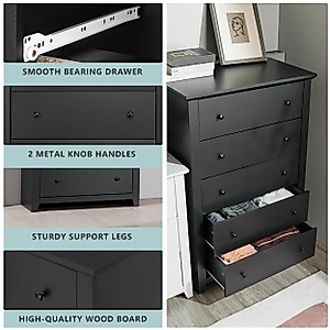 skillmaid Modern Tall Nightstand with 5 Drawers - 31.2" W x 17" D x 47" H Black Dresser Large Bedside Table, Wood Chest Storage Organizer Cabinet for Bedroom, Living Room, Closet, Entryway