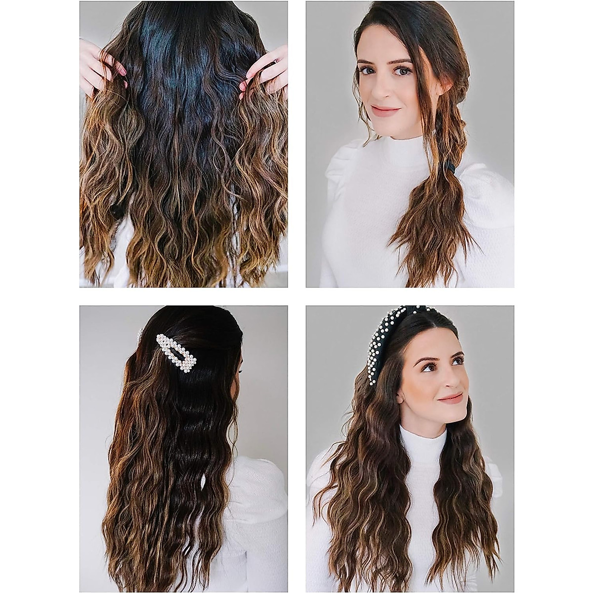 Alure 3 Barrel Hair Waver for Beachy/Frizz-Free Waves w/LCD Temperature Display - 1 Inch Ceramic Tourmaline Triple Barrels, Dual Voltage Crimping Tool