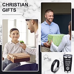 3 Pcs Christian Gifts for Men, Encouraging Gifts for Men Including Christian Keychain, 20 oz Travel Bible Verse Tumbler Mug with Slider Lid, Christian Bracelets, Inspiration Religious Gift for Men Boy