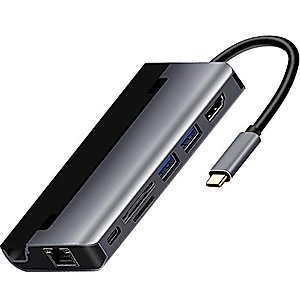 XUNMAIFHB Portable Docking Station,Docking Station 7-in-1USB C with Stand & PDRJ45, PD Charging Port, DF/TF Card Slot, USB 3.0x2, HDMI Fast Transmission