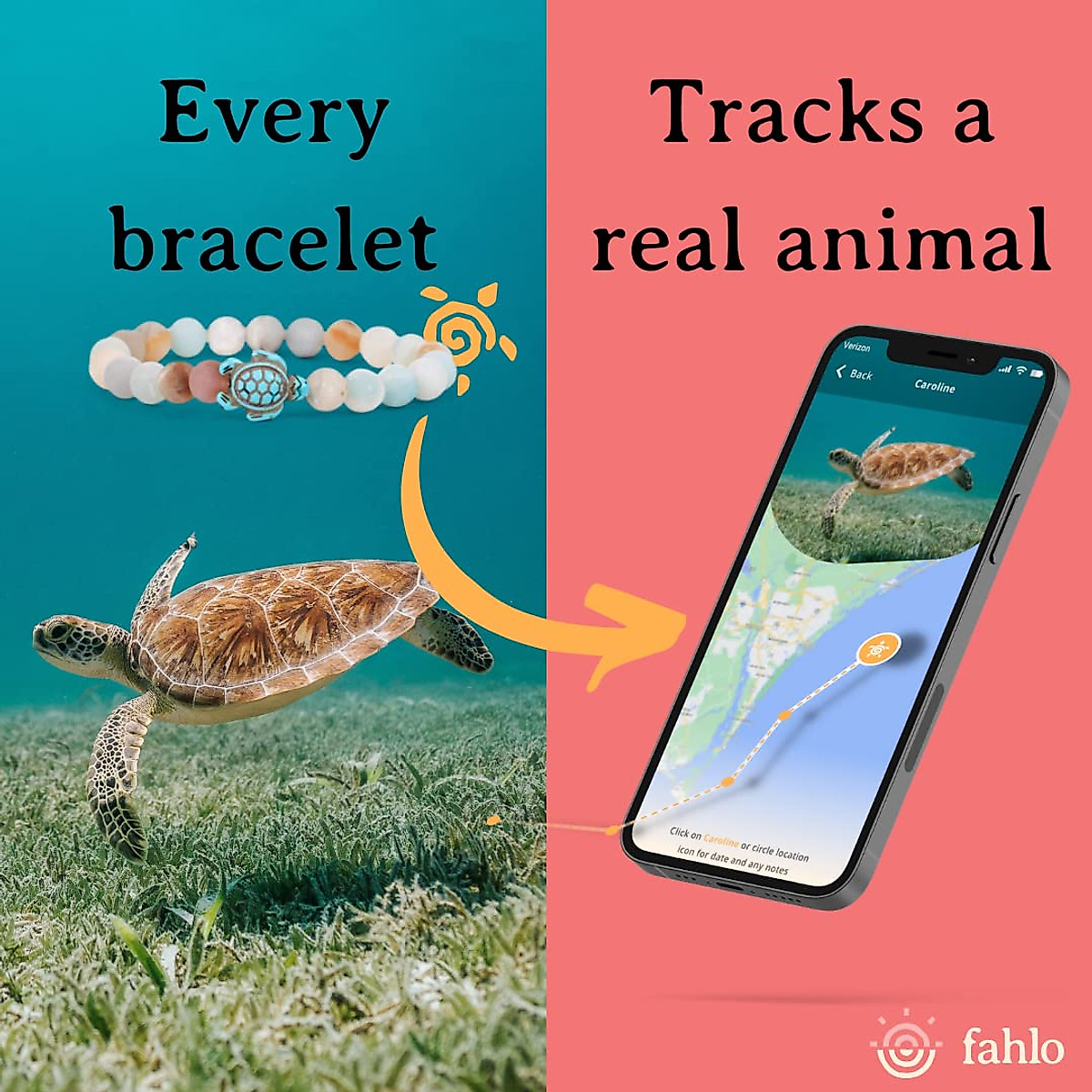 Fahlo Sea Turtle Tracking Bracelet, Elastic, Supports The Sea Turtle Conservancy, one Size fits Most for Men and Women (Crystal Blue)