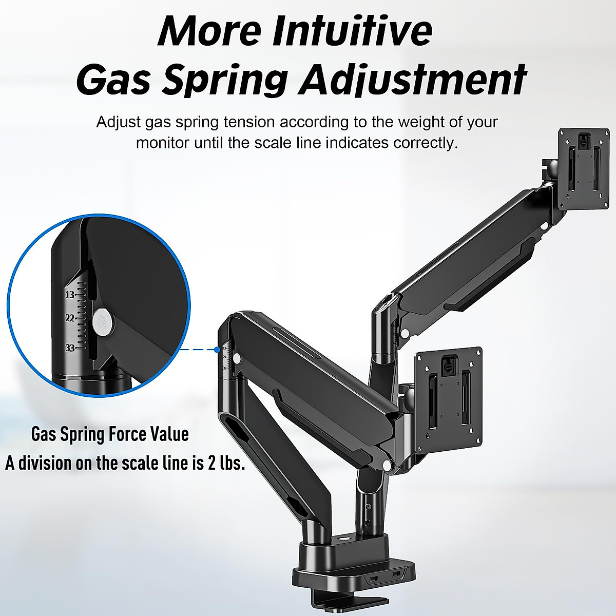MOUNTUP Dual Monitor Mount Fits 13''-39'' Screen, Ultrawide Dual Monitor Desk Mount Hold 4.4-33 lbs, Adjustable Gas Spring Double Monitor Arms, Computer Monitor Stand with USB, VESA Monitor Bracket