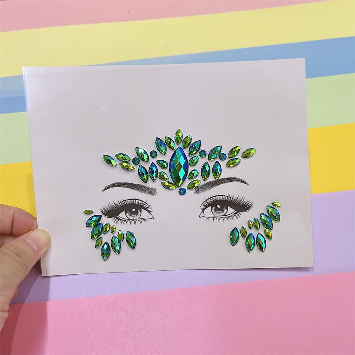 Green Face Jewels Stick On Halloween Face Gems Sticker for Makeup Face Rhinestones Self Adhesive Face Glitter Face Jewelry Festival Party DIY Eye Tattoo Stickers Halloween Makeup (Emerald Ab/SR17)