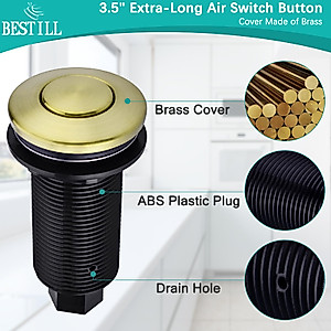 BESTILL Sink Top Garbage Disposal Air Switch Kit with Dual Outlet - UL Listed, Brushed Gold Long Push Button with Brass Cover