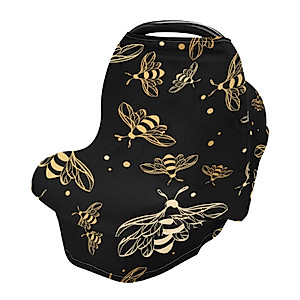 Golden Bee Pattern Baby Car Seat Covers Canopy Nursing Cover Breastfeeding Scarf Carseat Canopy Soft Infant Stroller Cover Multi Use for Boys and Girls