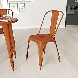 Merrick Lane Banks Stacking Dining Chair - Orange Metal Frame - Distressed Powder Coated Finish - Curved Slat Back - 500 lb. Static Weight Capacity