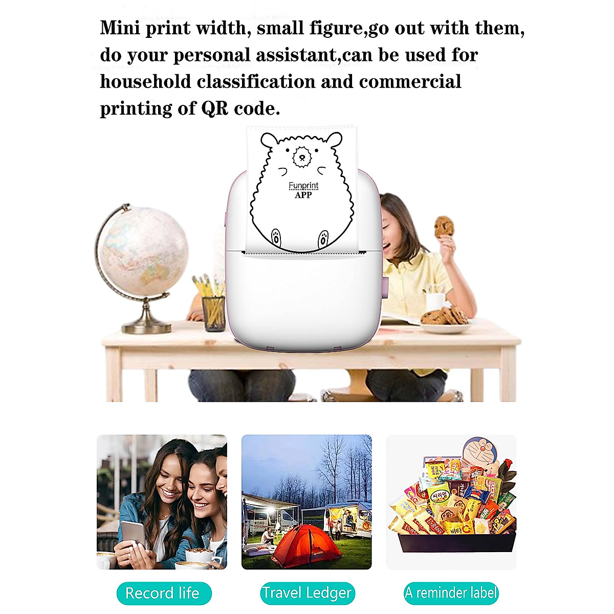 Heaunzy Label Maker Machine with Tape,Mini inkless Photo Printer,Sticker Printer,Multi-Function Match with 5 Rolls of Common Paper,Thermal Bluetooth Label Printer for Small Business,Portable Printer.