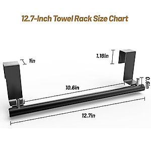 VEHHE Over Door Towel Rack-2pcs, 12.7-Inches, Cabinet Towel Holder with Eva Foam Pads, Over Cabinet Towel Bar with 2 Hooks, Dish Towel Holder with Extra Hanging Space (Black)