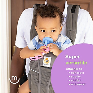 morepeas On-The-Go Tether - Stretchable Silicone Teether & Pacifier Clip - Baby Travel Essential - Stroller, Car Seat & Highchair Accessory