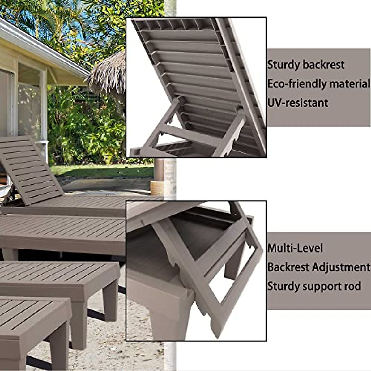 DIMAR GARDEN Outdoor Lounge Chair,Pool Chaise Lounge Waterproof Sunloungers,Taupe