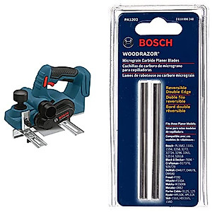 BOSCH Bare-Tool PLH181B 18-Volt Lithium-Ion Cordless Planer&BOSCH PA1202 Pair of Woodrazor Tungsten Carbide Planer Blades