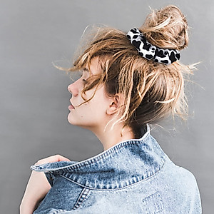 20 Pieces Cow Print Scrunchies Cow Hair Scrunchies Woman Scrunchy Hair Ties Elastic Silk Satin Scrunchies Hairband Scrunchy Ponytail Holder for Player Team Party Hair Accessories(Black)