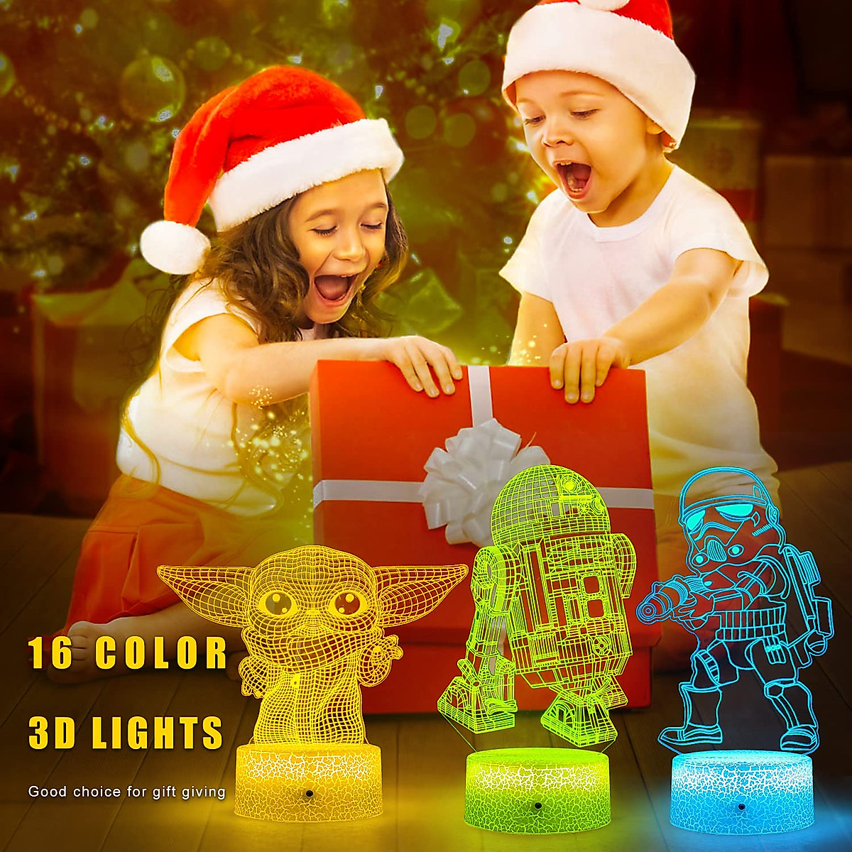 3D Illusion Star Lamp, Yoda Baby Night Light for Kids, 3 Pattern LED Wars Night Lamp for Room Decor Bedside Lamp as Christmas Gifts for Boys Girls Men