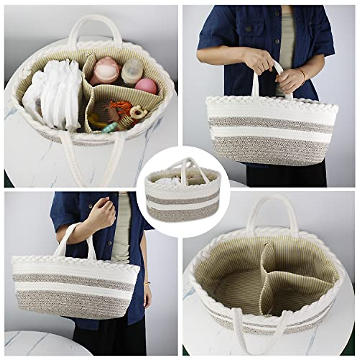 HIYAGON Baby Diaper Caddy Organizer,Nursery Storage Basket for Boys and Girls,Storage Bin for Changing Table & Car Organizer,Newborn Essentials Must Haves, Registry for Baby (Brown)