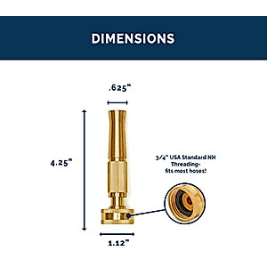 Morvat Solid Brass Metal Twist Garden Hose Nozzle, Heavy Duty Adjustable Power Spray Attachment, High Pressure Water Jet Sprayer with ¾” Standard Threading, Includes 2 Extra Rubber Washers