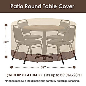 Vailge Round Patio Furniture Covers, 100% Waterproof Outdoor Table Chair Set Covers, Anti-Fading Cover for Outdoor Furniture Set, UV Resistant, 62" DIAx28 H,Beige & Brown