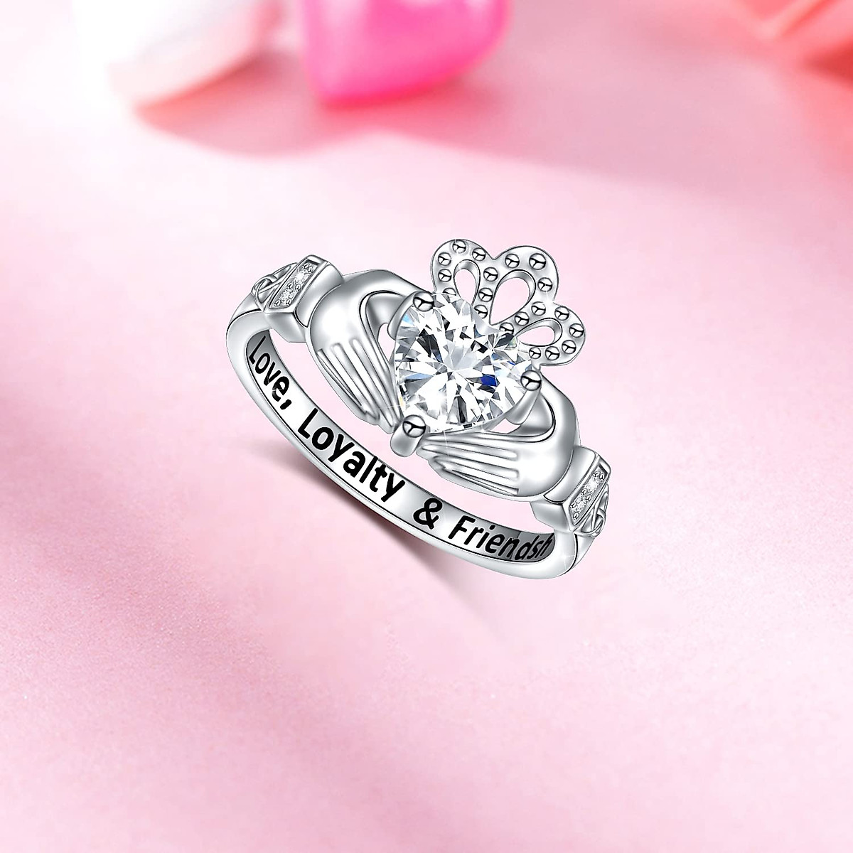 Claddagh Ring for Women Sterling Silver Irish Celtic Claddagh Ring Engraved Love Loyalty Friendship Women's Claddagh Ring Size 7
