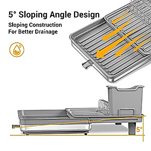 OROPY Dish Drying Rack Expandable Dish Rack, Large Dish Drainer with Utensil Holder, Stainless Steel Dish Drain for Kitchen Counter