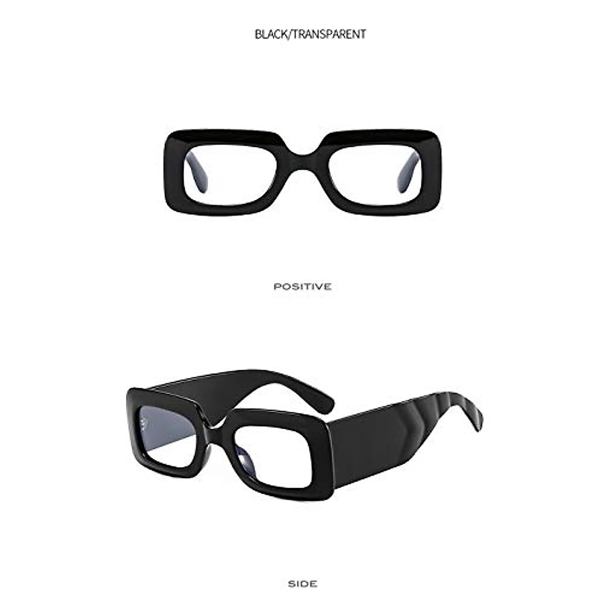 YAMEIZE Trendy Small Rectangle Sunglasses Women Men Vintage Thick Frame Small Square Glasses UV400 Driving Shades Glasses (Black/Transparent)