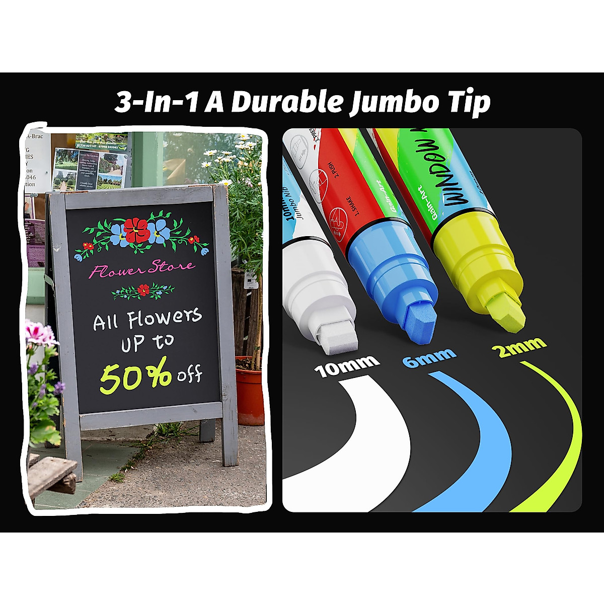 Gain-Art 8 Pack Windows Markers for Car, Glass, 3 in 1 Nib, Washable Liquid Chalk Paint Markers