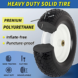 GICOOL 4.80/4.00-8" Wheelbarrow Tire, 16" Flat-Free Solid Tire and Wheel, 3-6" Centered Hub, 5/8" & 3/4" Bearing, For Broadcast Spreader Garden Wagon Cart Trolley Dolly Lawn Mover (1 Pack)
