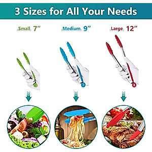 7"+9"+12" Silicone Kitchen Tongs Set, Cooking Tongs with Silicone Tips and Stainless Steel Handle, Heat Resistant Tongs for Grilling Cooking Barbecue Buffet Salad Serving, 7/9/12 Inches (Multicolor)