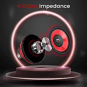 Pyle Car Vehicle Subwoofer Audio Speaker - 10 Inch Red Electro-Plated Cone, Red Plastic Basket, 1.5” Kapton Voice Coil, 4 Ohm Impedance, 600 Watt Power, for Vehicle Stereo Sound System - Pyle PLW10RD