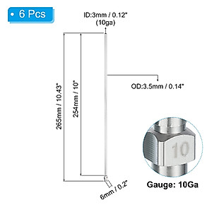 PATIKIL 10Ga x 10 Inch Stainless Steel Dispensing Needle Tips, 6Pcs Metal Glue Needle Tube Blunt Tips Luer Lock for Thick Glue Ink Lab, Silver