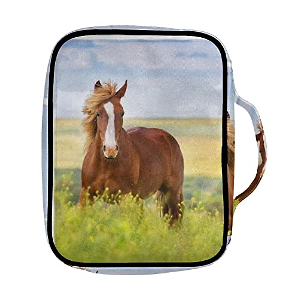 JEOCODY Wild Horse Bible Cover Case for Women Bible Case Large Bible Bags Study Book Cover for Kids with Handle and Pockets Carrying Bible Holder Church Tote Bags for Christian