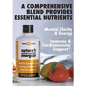 HEALTH DIRECT - Nature's Optimal Nutrition Energize Liquid Multivitamin Superfood - 140+ Nutrients - Mental Clarity & Energy - Immune & Cardiovascular Support – 30 Servings – Peach Mango