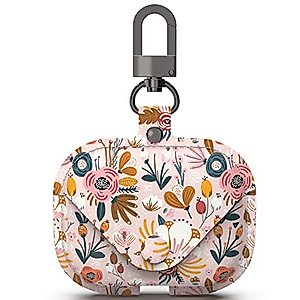 TATOFY Leather Case Cover Stylish Leather Case for Women Girls, Flower Patterns Airpod Pro Case with Secure Snap Closure Clip, Support Wireless Charging(Pink)