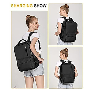 WONHOX Carry On Travel Laptop Backpack for Women Men, Flight Approved,Backpack, Travel Hiking Outdoor Sports Rucksack Casual Daypack Bag Backpack, Black Simple