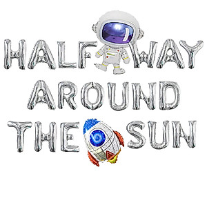 6 Months Birthday Decorations Boy,halfway around the sun balloon banner,1/2 Outspace Birthday Decorations,halfway Space Birthday Balloons