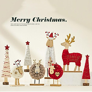 Christmas Home Decor Wool, Wood Felt Reindeer Elk Tree Decorations, Christmas Tree Desktop Wool Felts Ornaments, Christmas Tree Wooden Reindeer (C)